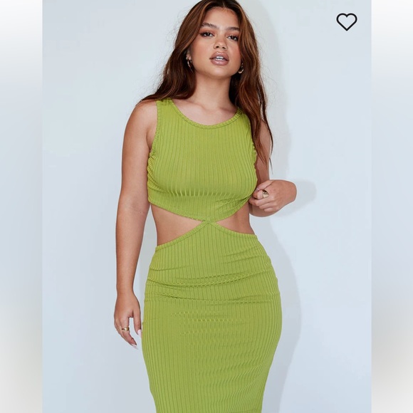 Dresses | Princess Polly Green Ribbed Mini Dress Cutout Cute Summer ...